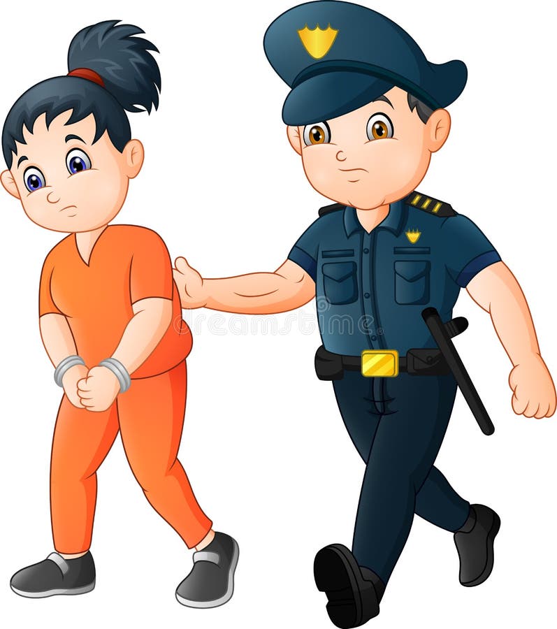Cartoon Police Officer with Female Prisoner Stock Vector - Illustration ...