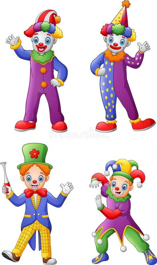 Set of Colorful Friendly Clowns in Classic Outfits Stock Vector ...