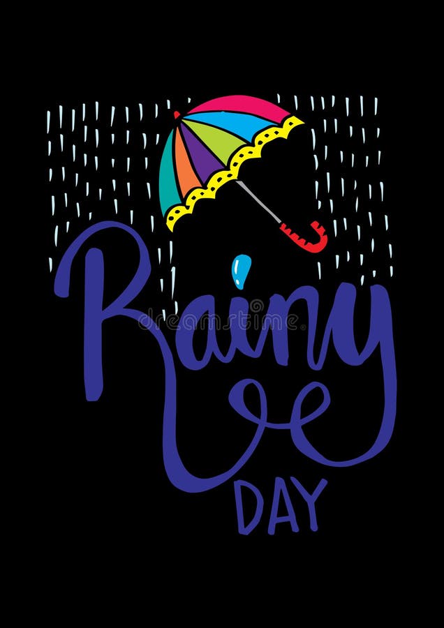 Hand Drawn Lettering Rainy Day with Umbrella. Stock Illustration ...