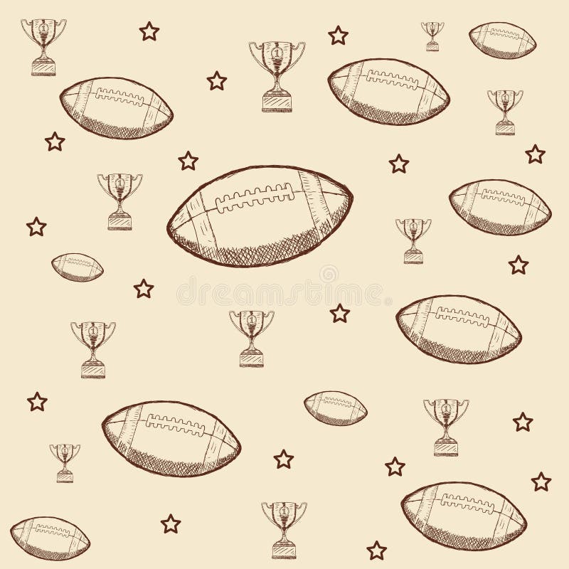 Hand Drawn Rugby Ball with Trophy and Star Illustration Stock ...