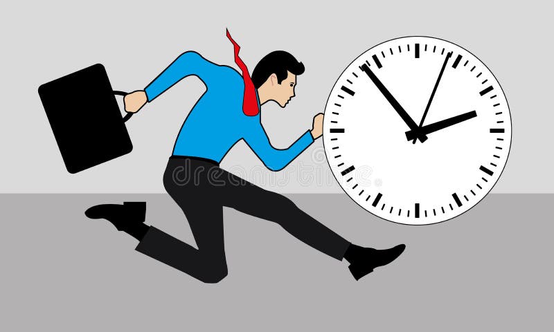 Business Man Running and a Time Clock Stock Vector - Illustration of ...