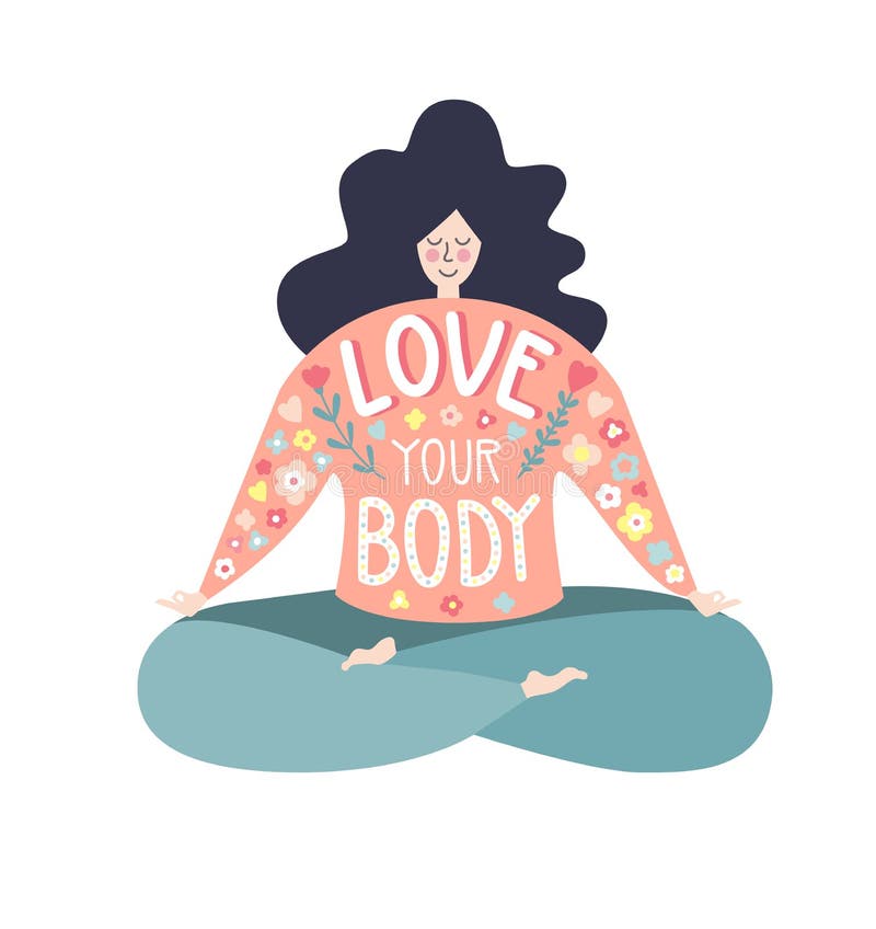 Love Your Body. Modern Flat Vector Illustration with an Inspirational ...