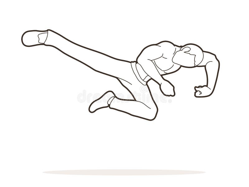 Kung Fu Action Jump Kick Graphic Stock Vector - Illustration of keikogi ...