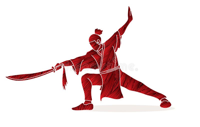 Man with Sword Action, Kung Fu Pose Graphic Stock Vector - Illustration ...