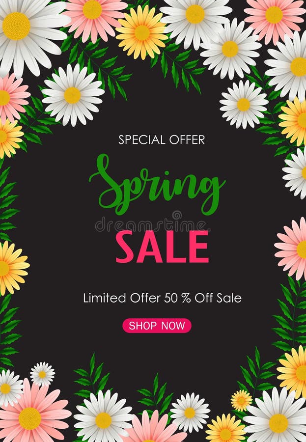 Spring Sale Background with Beautiful Flower and Round Frame Stock ...