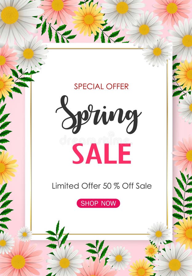 Spring Sale Background With Beautiful Flower And Round Frame Stock ...