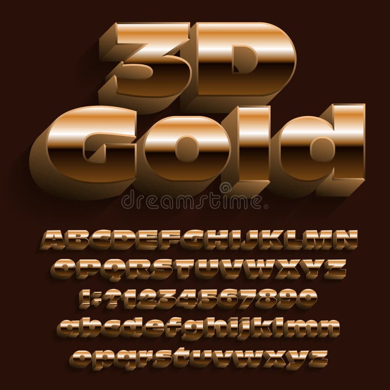 3D Gold Typeface Font. Golden Effect Wide Letters and Numbers ...