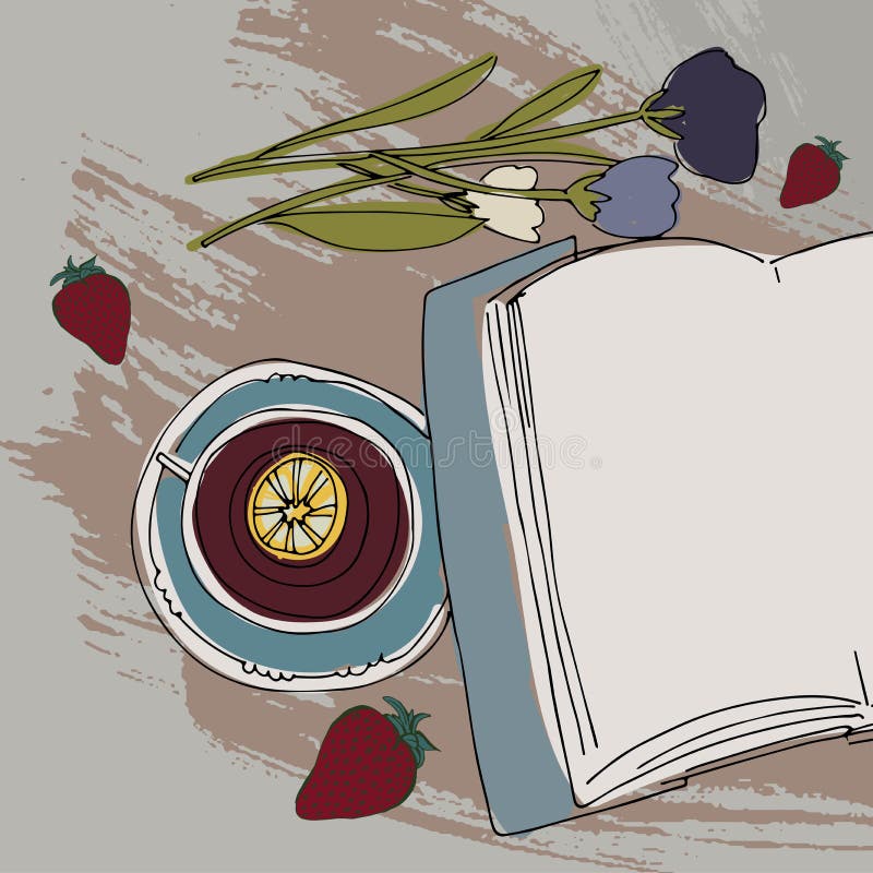 Tea, Book, Flowers Relax Illustration for Your Design Stock Vector ...