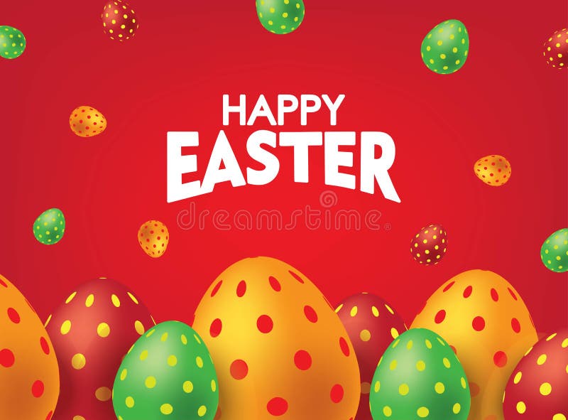 Red Happy Easter Card with Colorful Eggs. Falling Easter Eggs ...