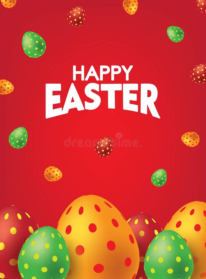 Red Happy Easter Poster with Colorful Eggs. Falling Easter Eggs ...