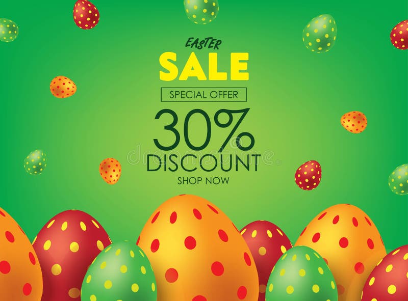 Green Easter Sale Poster or Flyer with Colorful Eggs. Advertising ...