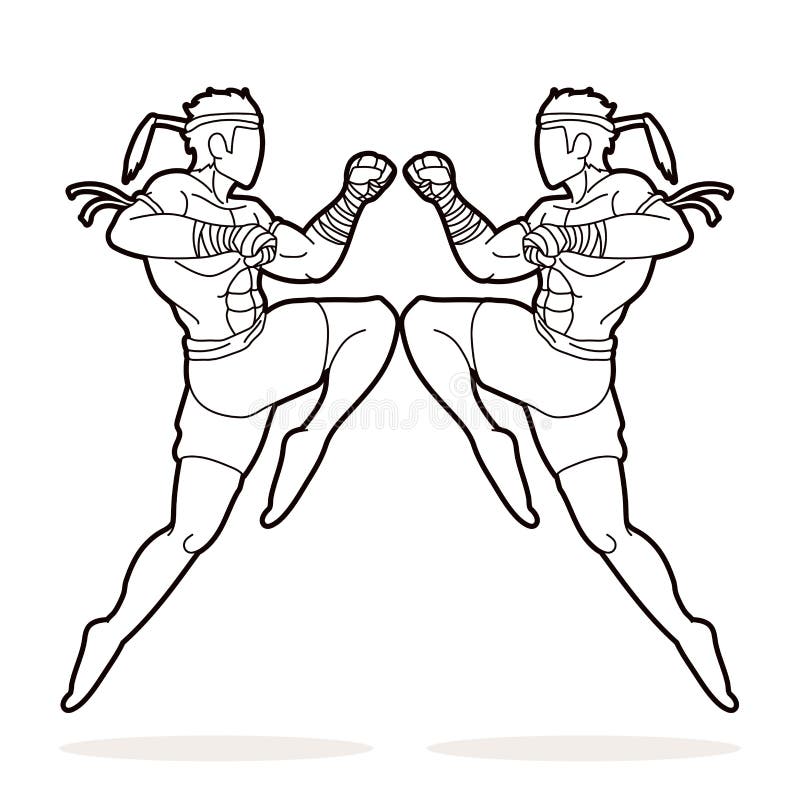 Muay Thai Action , Thai Boxing Jumping To Attack Stock Vector ...