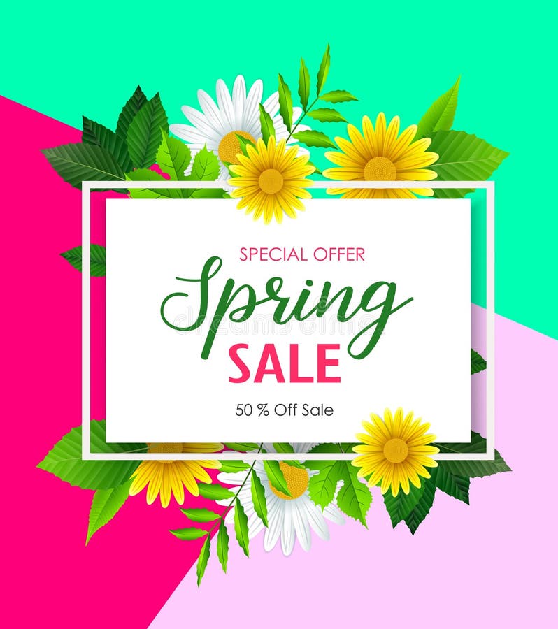 Spring Sale Background with Beautiful Flower and Round Frame Stock ...