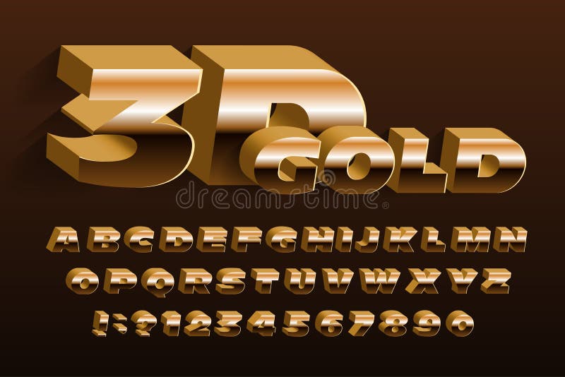 3D Gold Typeface Font. Golden Effect Wide Letters and Numbers ...