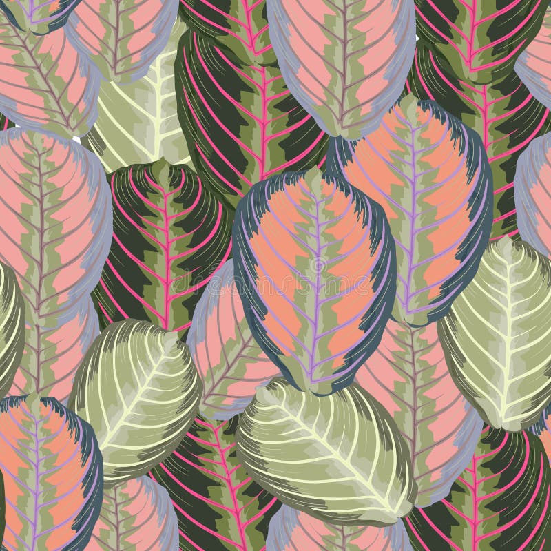 Abstract Vintage Composition Colorful Tropical Leaves Seamless Floral ...