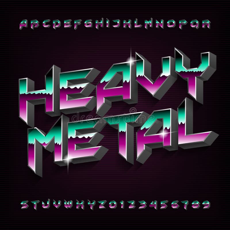 3D Hard Rock Alphabet Font. Metal Effect Colorful Letters and Numbers ...