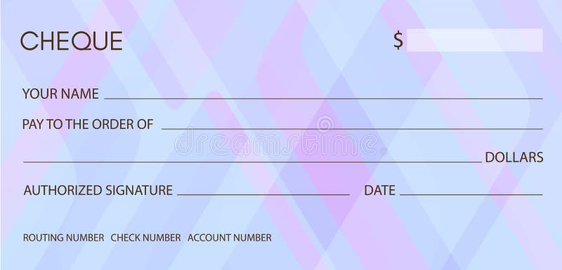 Cheque Check Template, Chequebook Template. Blank Bank Cheque with ...