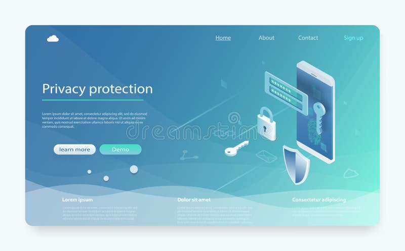 Mobile Data Security Isometric Vector Illustration Banner With Protect
