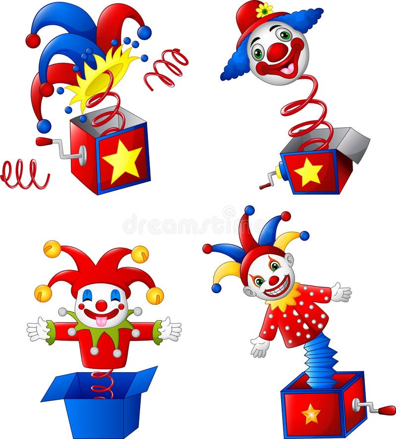 Set of Toy Circus Clown Out of a Box Stock Vector - Illustration of ...