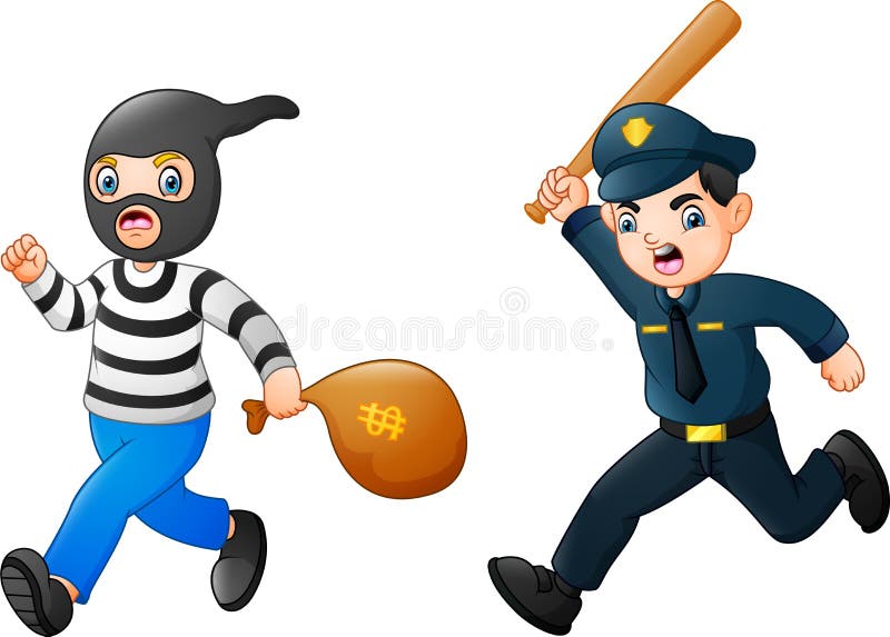 Cartoon Policeman Chasing a Thief Stock Vector - Illustration of male ...
