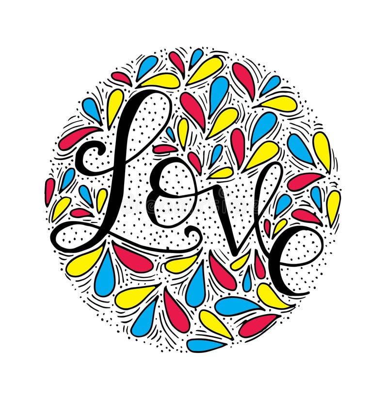 Love Hand Lettering Handmade Calligraphy on Circle Background - Vector ...