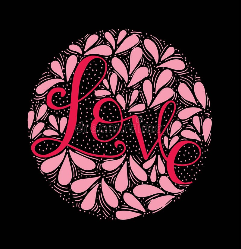 Love Hand Lettering Handmade Calligraphy on Circle Background - Vector ...