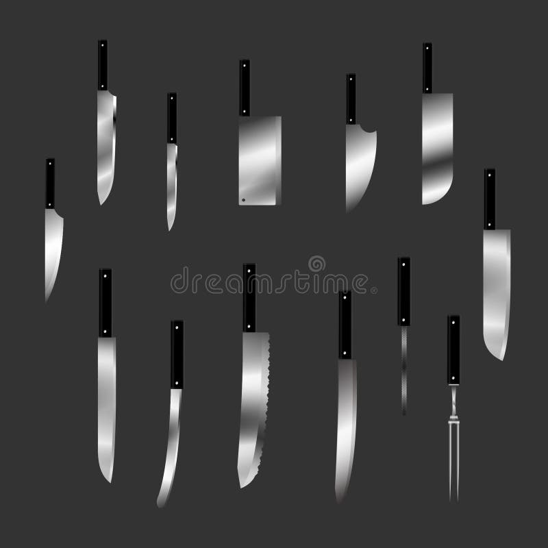 Set of Butcher Meat Knives for Butcher Shop, Stock Vector ...