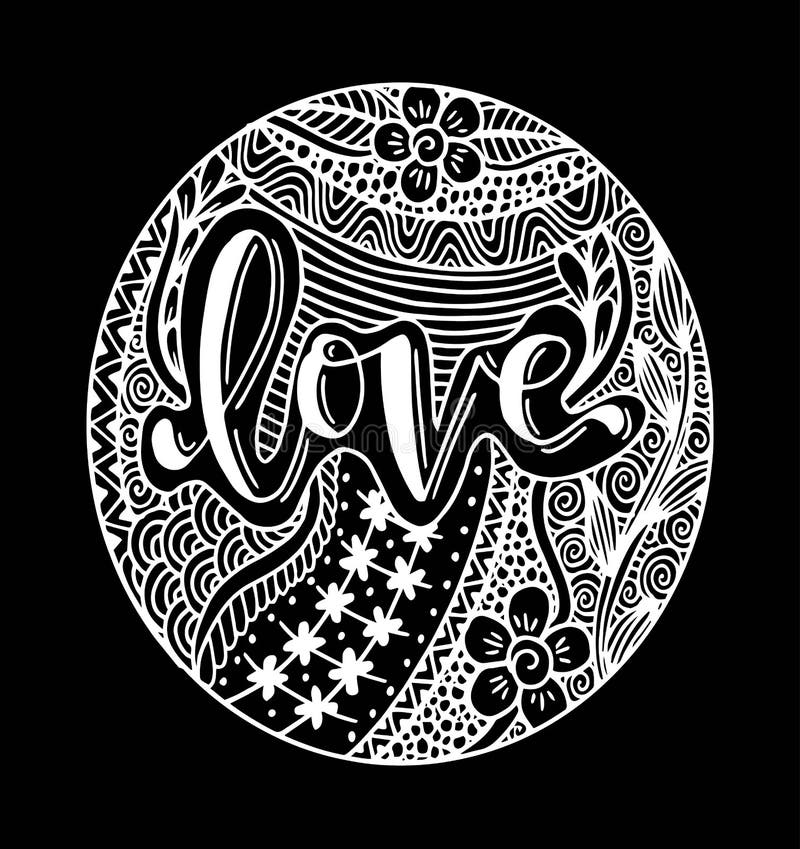 Love Hand Lettering Handmade Calligraphy on Circle Background - Vector ...