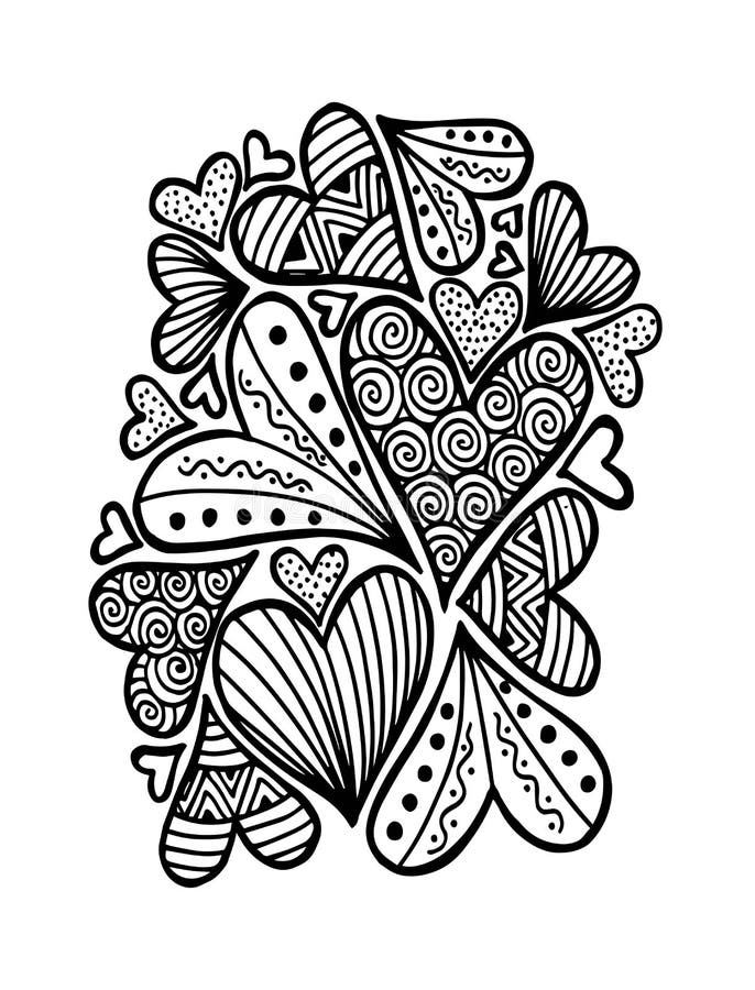 Hand Drawing Pattern Hearts Shape, Doodle Style, Vector Illustration ...