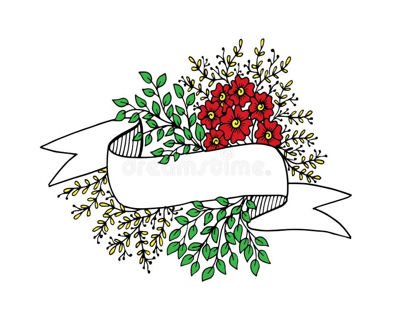 Abstract Blank Ribbon Banner with Floral Background, Vector ...