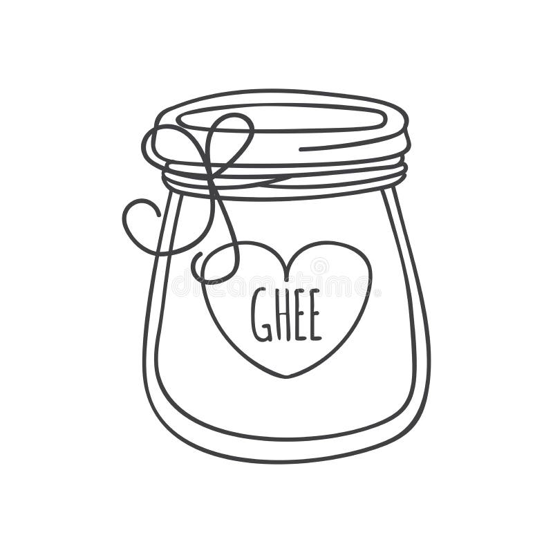 Ghee. Outline Vector Illustration of a Glass with Indian Ghee Butter ...