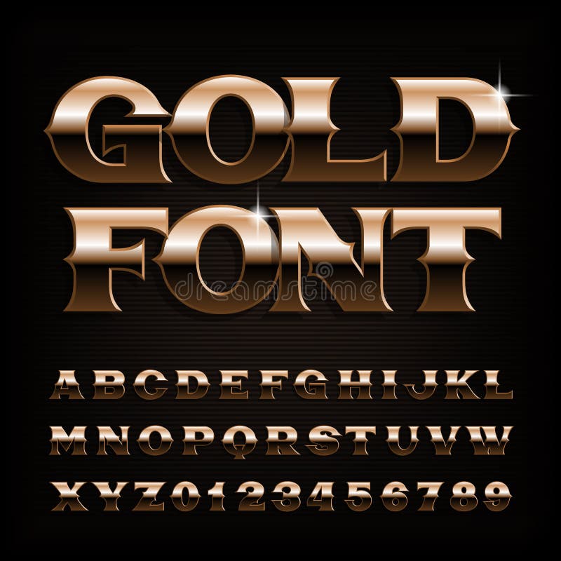 Vintage Gold Alphabet Font. 3D Golden Effect Letters and Numbers with ...