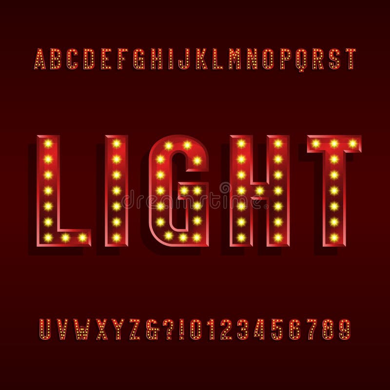 Retro Light Bulb Alphabet Font. Beveled Shiny Letters with Light Bulbs ...