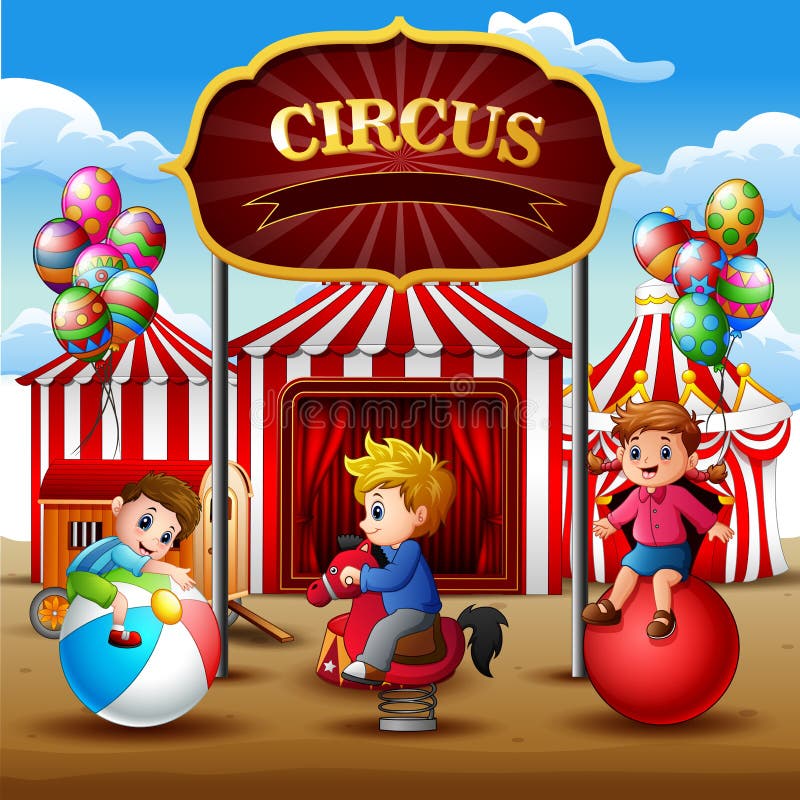 Happy Children Playing on the Circus Arena Stock Vector - Illustration ...
