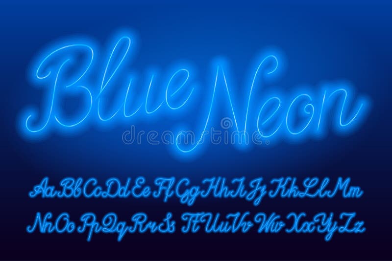 Blue Neon Alphabet Font. Blue Neon Color Lowercase and Uppercase Script ...