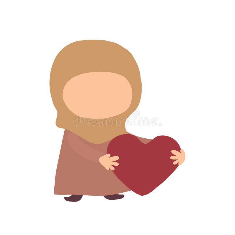 Muslim Girl Holding a Heart on a White Background Stock Vector ...
