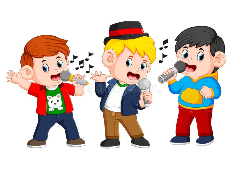 Three boy singing together stock vector. Illustration of entertainment ...