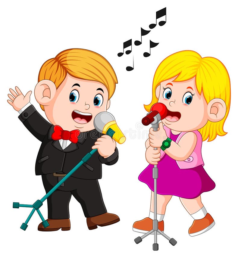 Cute Funny Couple Emotionally Singing Songs Stock Vector - Illustration ...