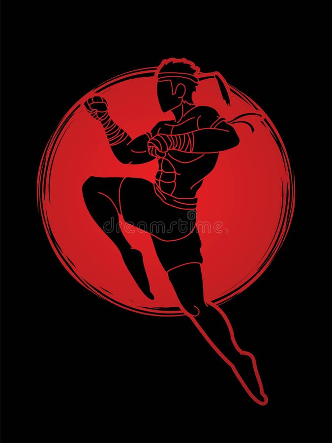 Muay Thai Action , Thai Boxing Jumping To Attack Kickboxing Cartoon ...