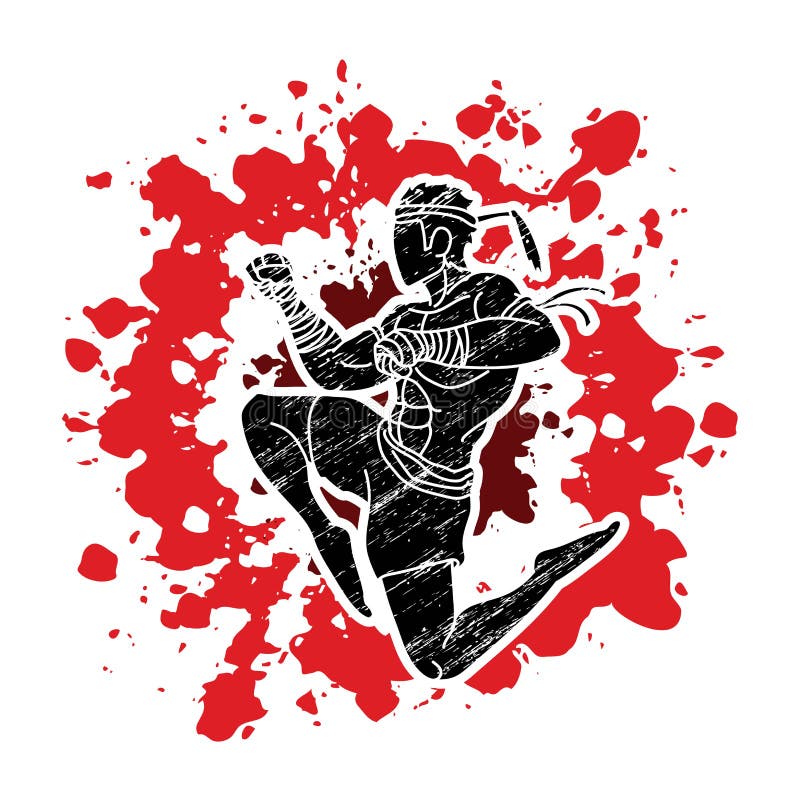 Muay Thai Action , Thai Boxing Jumping To Attack Kickboxing Cartoon ...