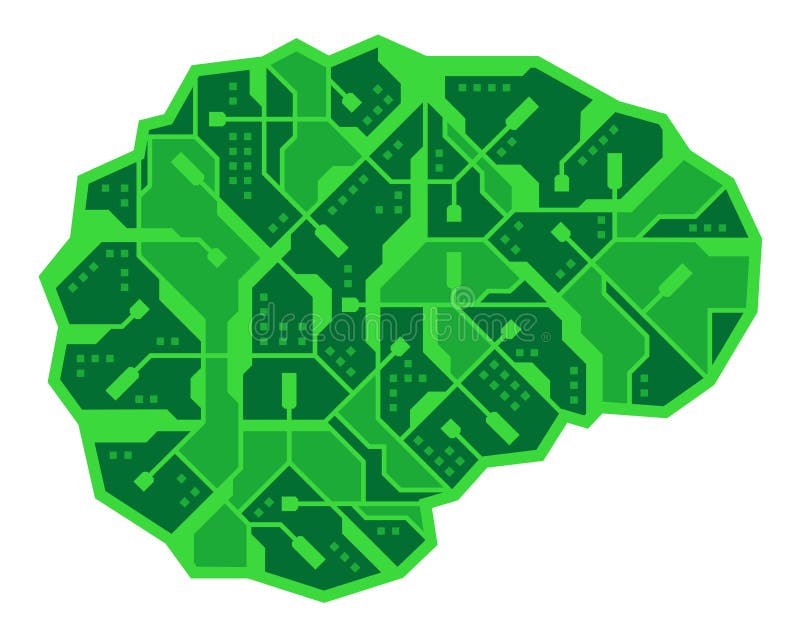 Vector Printed Circuit Board Human Brain. Concept Illustration of Cpu ...