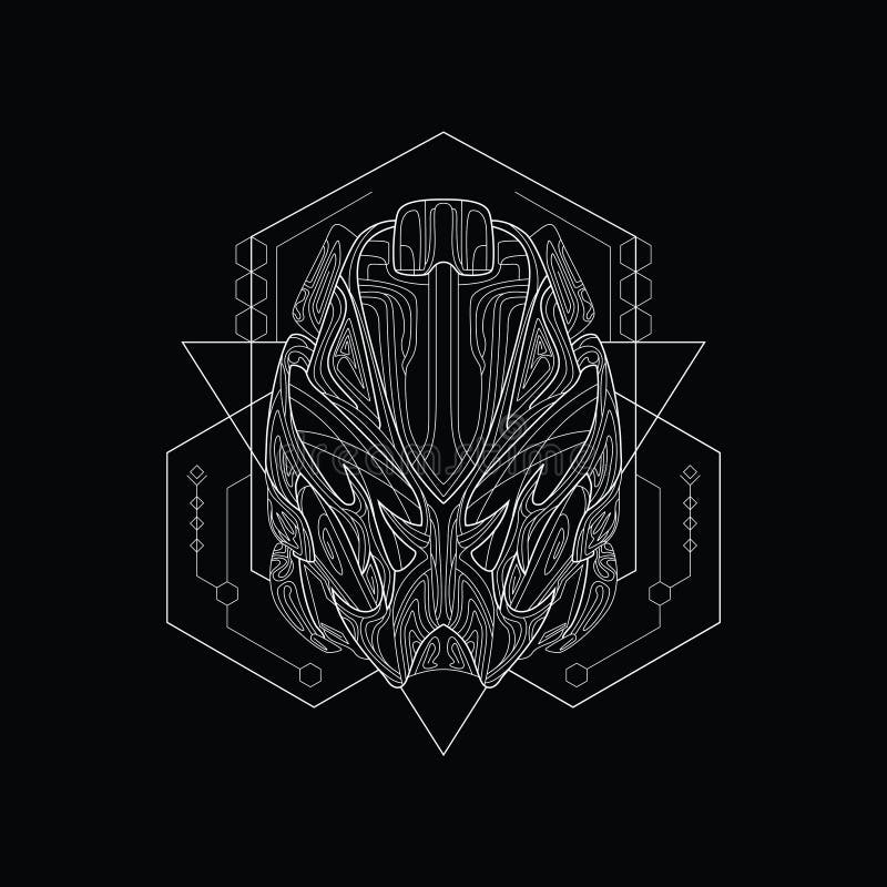 Line Art Warrior Mask with Sacred Geometry Style Stock Vector ...