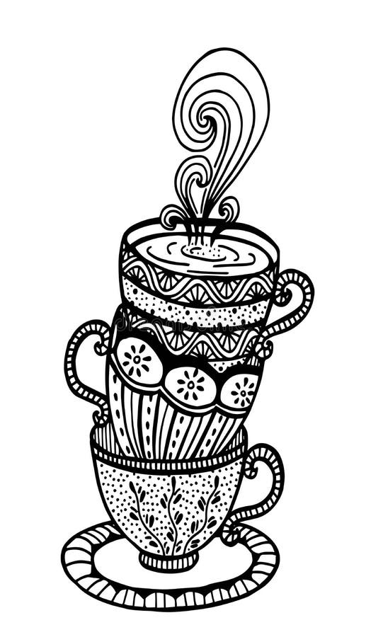 Vector Hand Drawn Stack of Cup Illustration for Adult Coloring Book ...