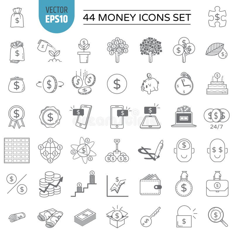 44 Money Icons Set and Financial and Investment. Stock Vector ...