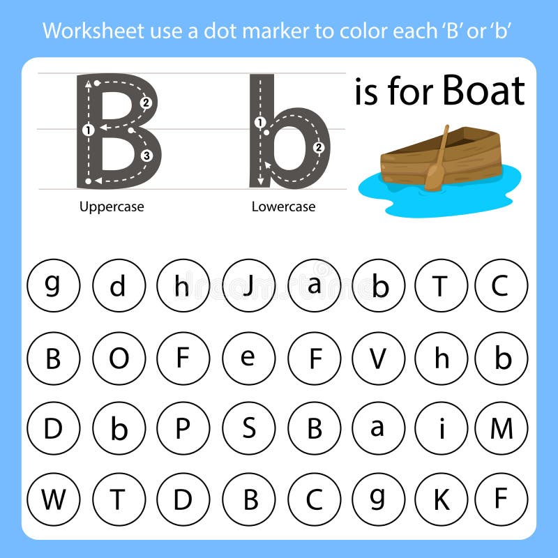 Worksheet Use a Dot Marker To Color Each B Stock Vector - Illustration ...