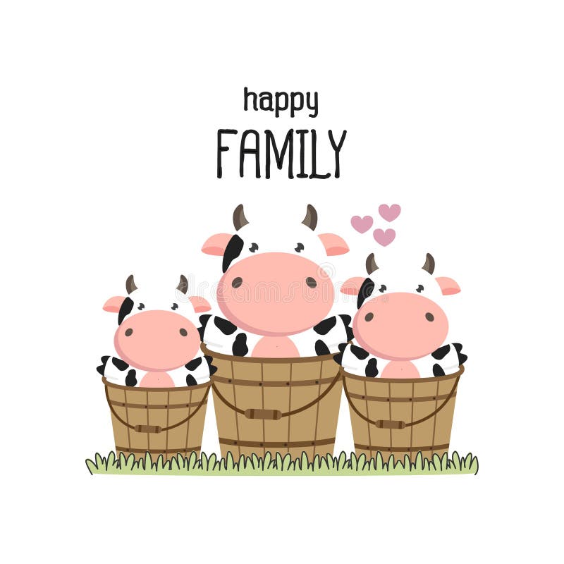 Cute Cow Family Father Mother and Baby. Stock Vector - Illustration of ...