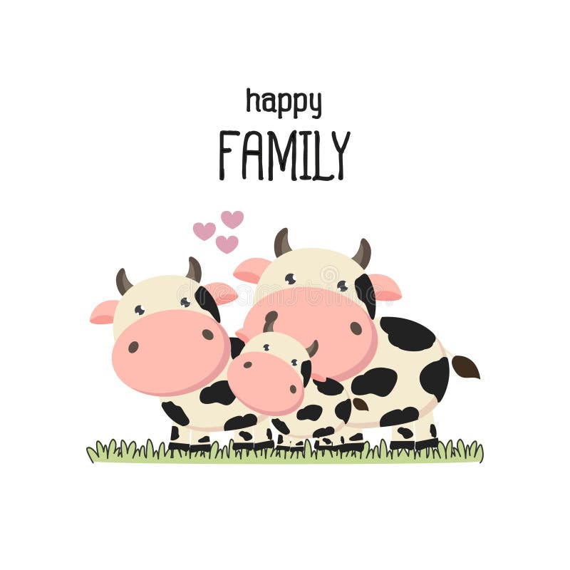 Cute Cow Family Father Mother and Baby. Stock Vector - Illustration of ...