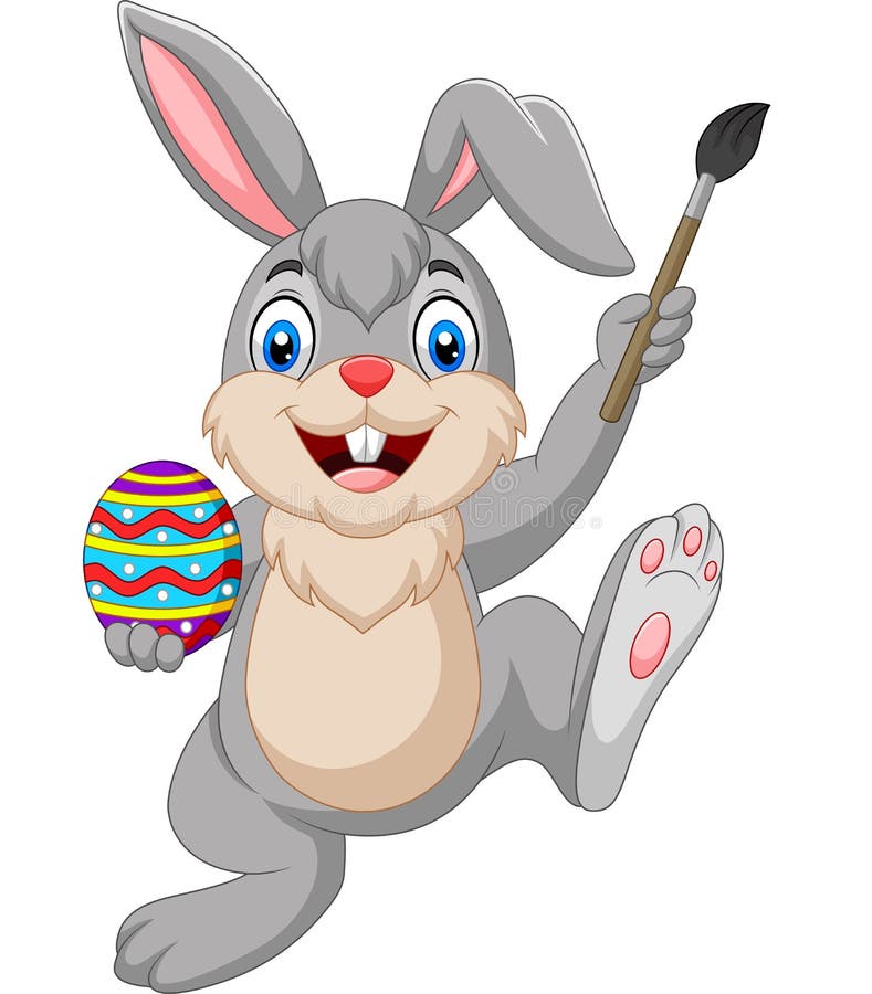 Cartoon Rabbit Painting an Easter Egg Stock Vector - Illustration of ...