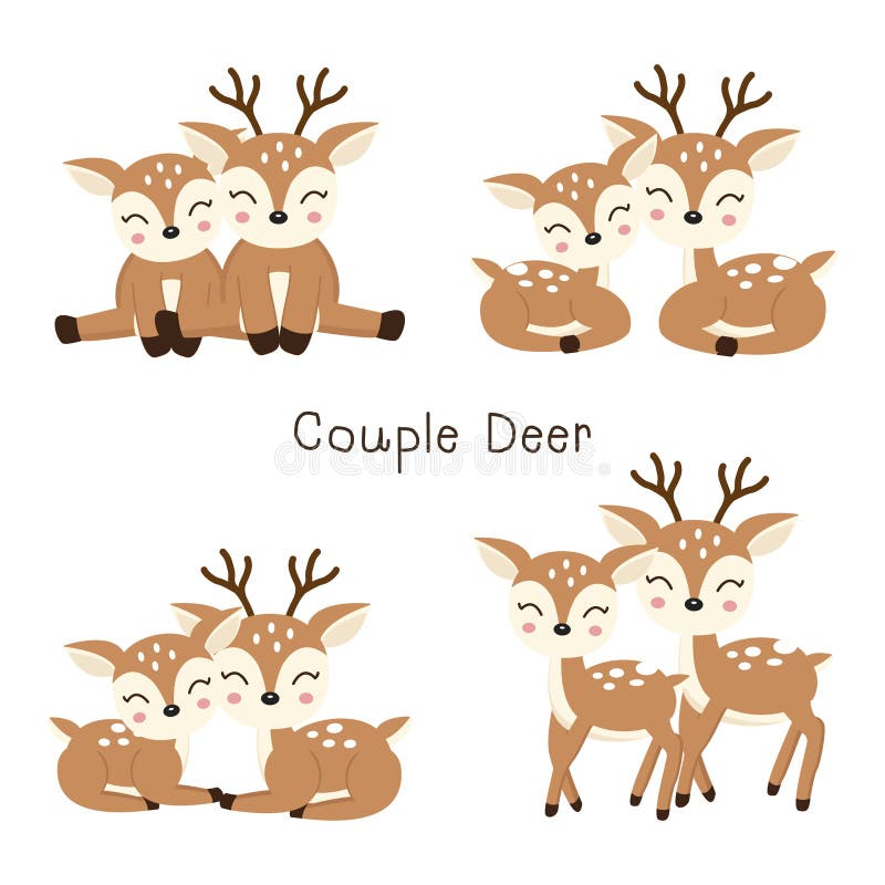 Set of Cute Couple Dear in Cartoon Style. Stock Vector - Illustration ...