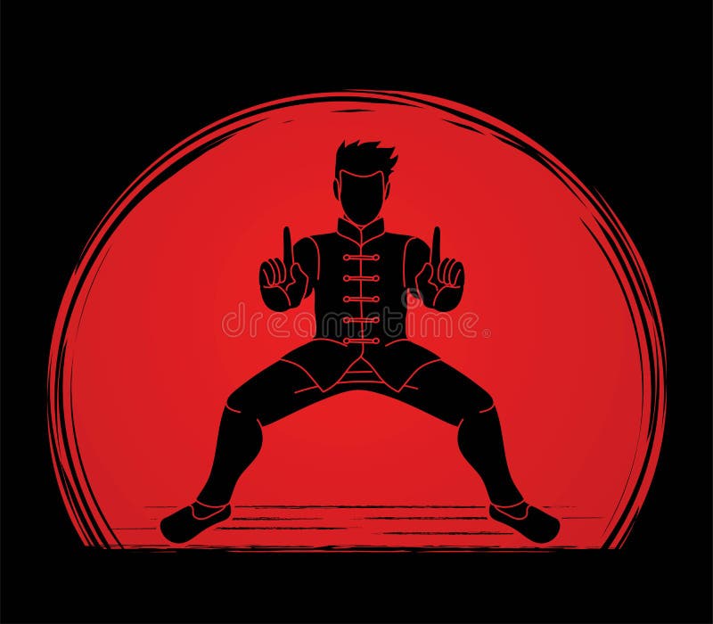 Man Kung Fu Action Ready To Fight Graphic Stock Vector - Illustration ...